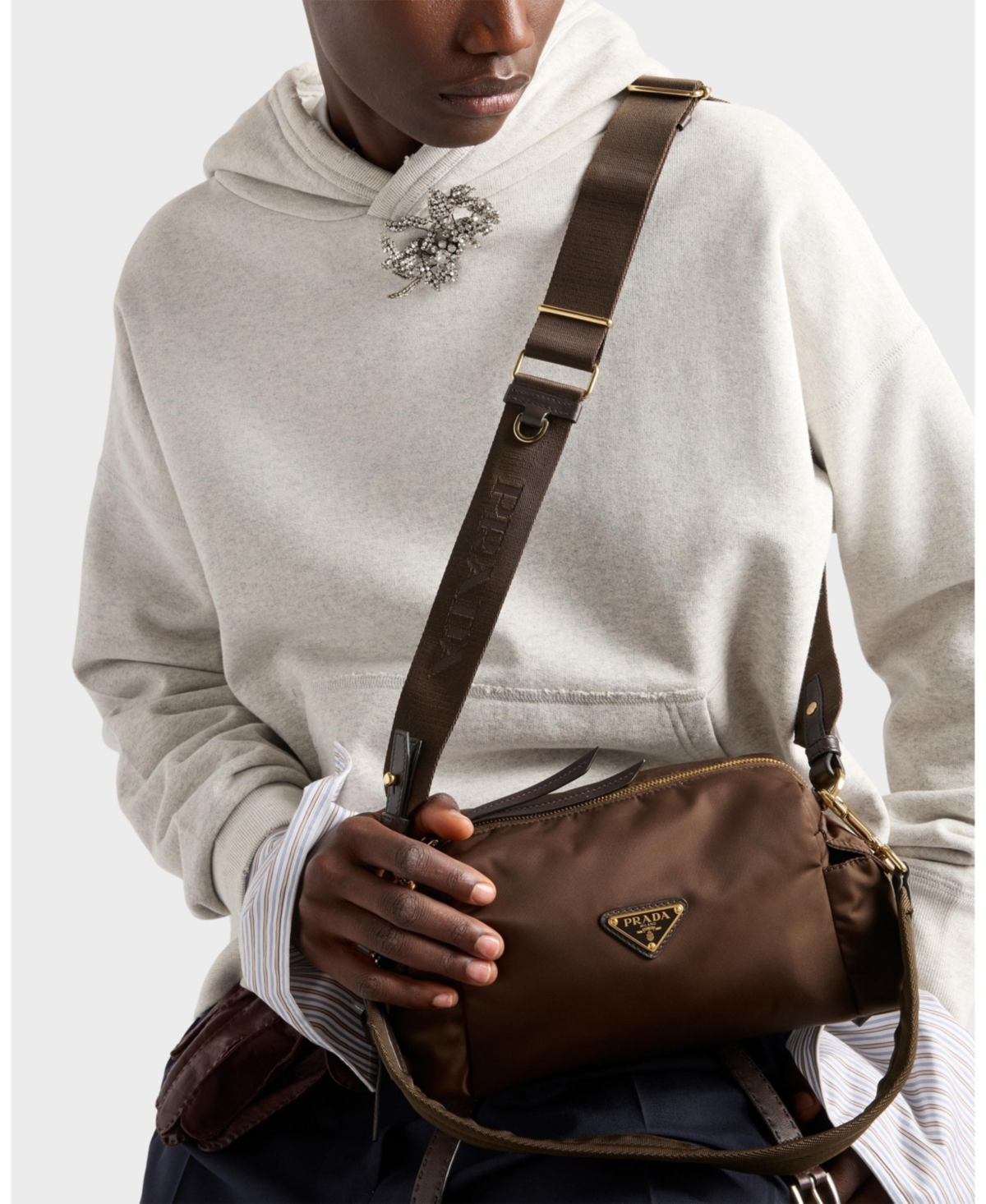 PRADA Prada Re-Nylon and Leather Shoulder Bag
